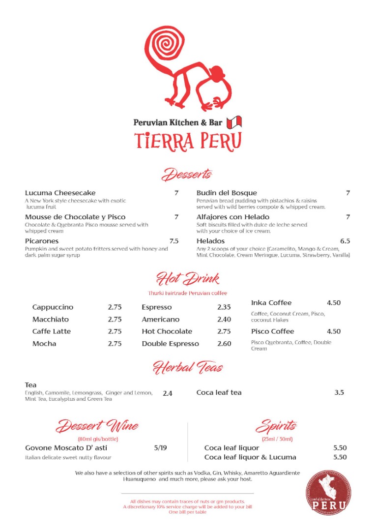 Our Menus : Tierra Peru