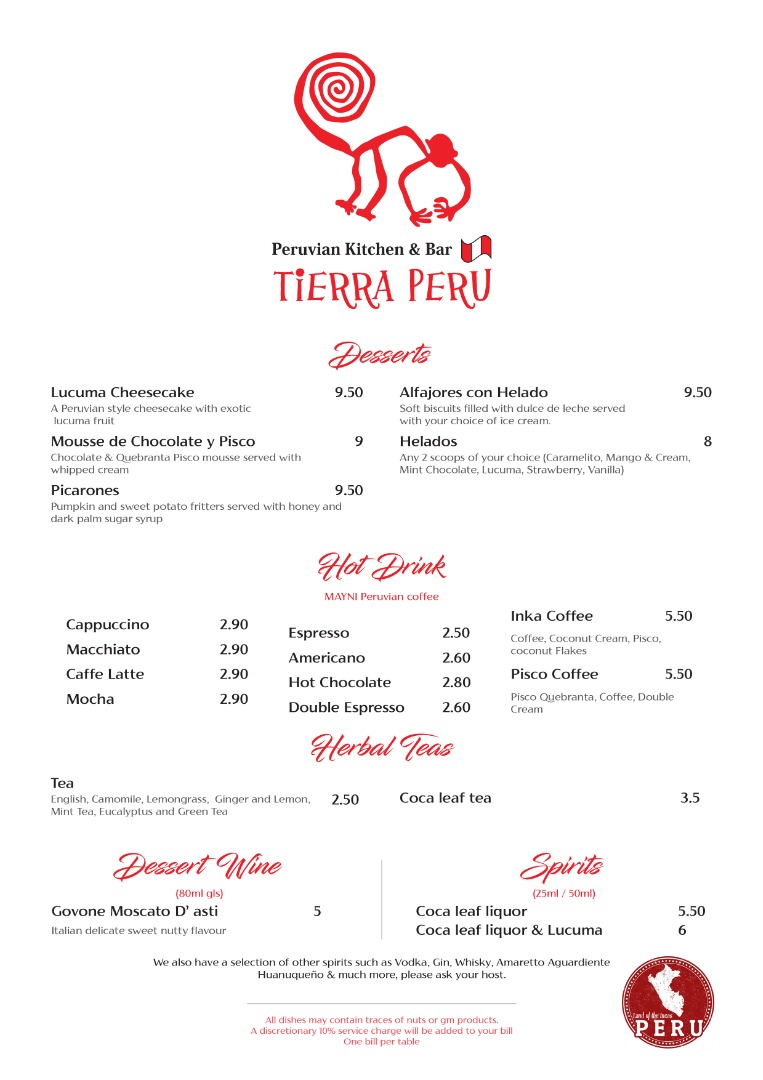 Our Menus : Tierra Peru