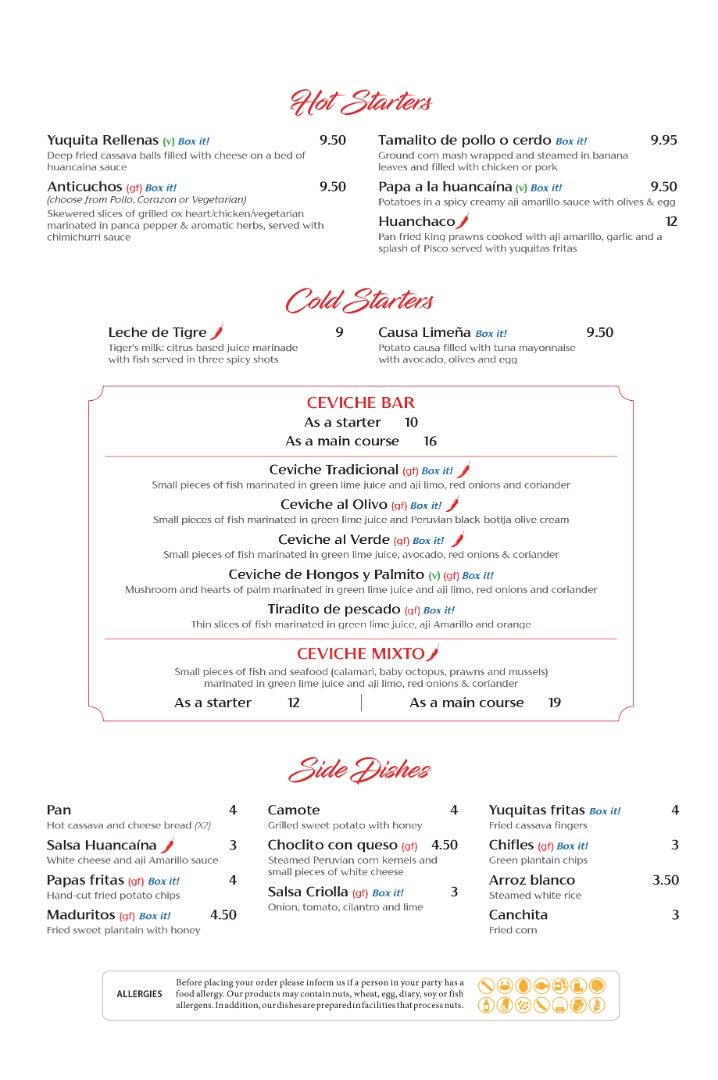 Our Menus : Tierra Peru