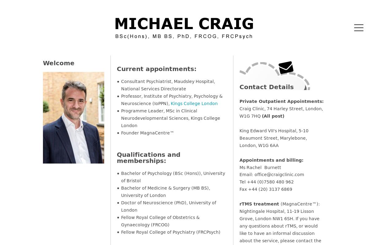 General Adult Psychiatry : Dr Michael Craig